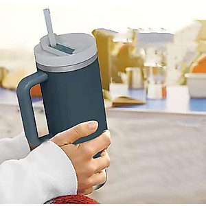 FAMKX 40oz Insulated Travel Mug Tumbler With Handle And Straw,Stainless Steel Double wall Vacuum Thermos Cup Keep Drink Cold and Hot (Champagne#)