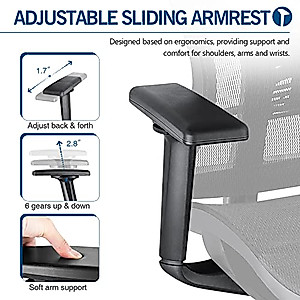 SUNNOW Ergonomic Office Chair with Adjustable Lumbar Support, High-Back Mesh Desk Chair with Sliding Seat, 2D Armrest - Swivel Computer Task Chair for Home