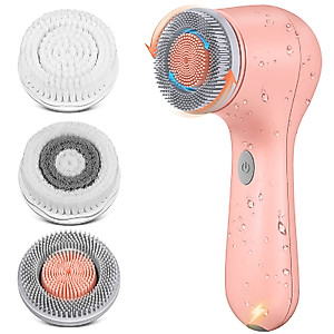 Facial Cleansing Brush Face Scrubber: Electric Exfoliating Spin Scrubber IPX7 Waterproof Silicone Skin Cleaning USB Rechargeable Spinning Rotating Washer Proactive System