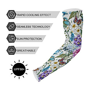 JUNZAN Gardening Arm Sleeves Farm Sun Protection Cooling Sleeves for Women Men with Thumb Hole Floral Flowers