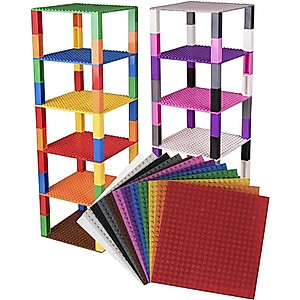 Strictly Briks Stackable Base Plates Lego Compatible - Stackable Rainbow Building Bricks for Towers, Shelves & More - 12 Base Plates & 80 Stackers - 6x6 Inches