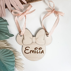 Disney Inspired Personalized Stroller Name Tag - Mickey & Minnie Mouse Customized Engraved Sign