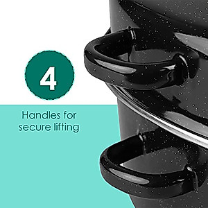 14" Enameled Roasting Pan With Lid, By Home Basics (Black) | Turkey Roasting Pan | Carbon Steel Large Turkey Roasting Pan | For Turkey, Stew, and Pot Roast