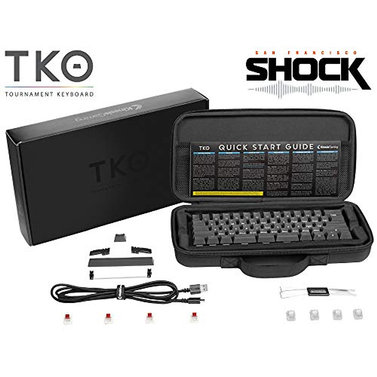 KINESIS Gaming TKO Mechanical Keyboard | Linear Red Switches | 60% Layout | Split Spacebar | Hotswap | PBT Keycaps | Aluminum Body | SF Shock Limited Edition Travel Case