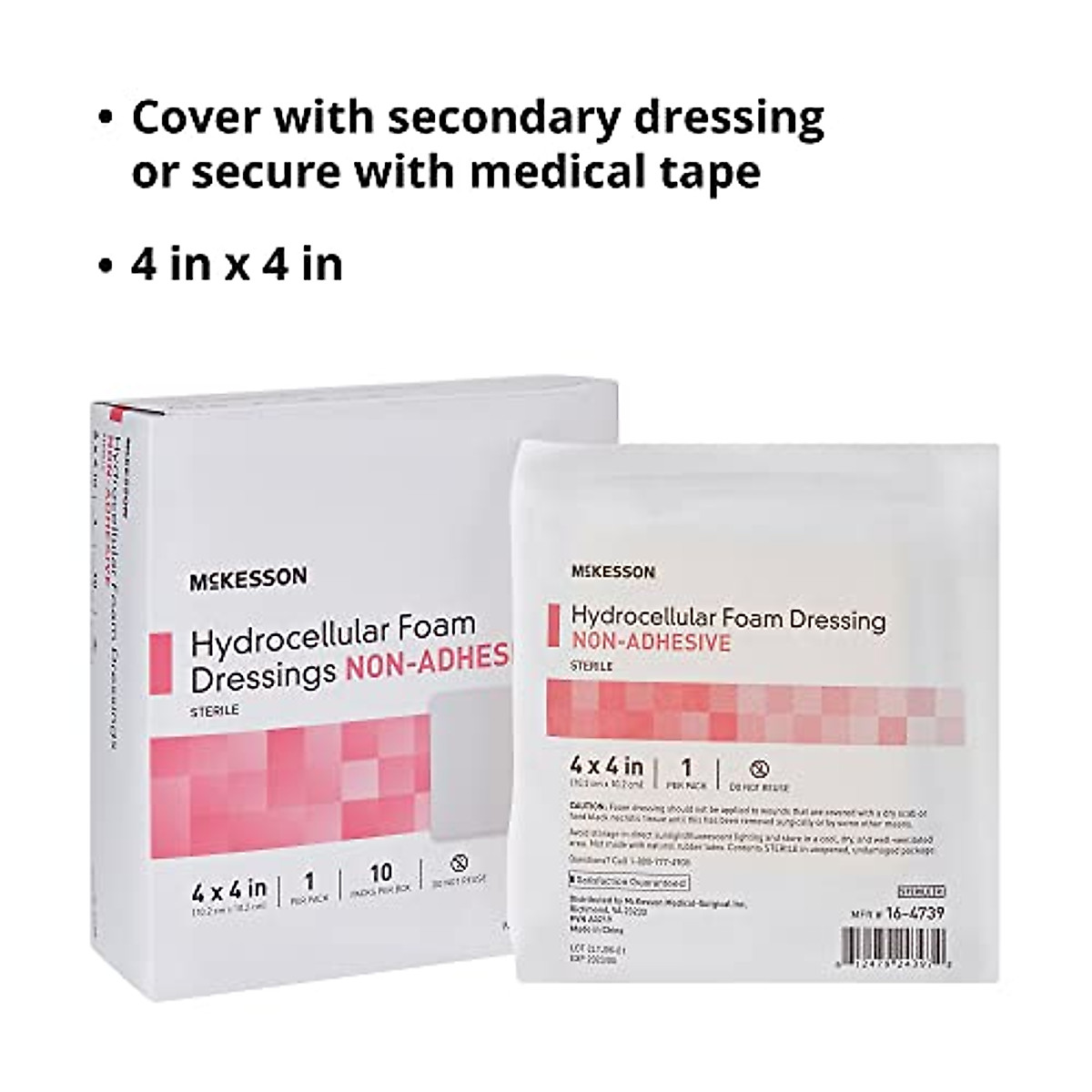 McKesson Hydrocellular Foam Dressings, Sterile, Non-Adhesive, Pad 4 in x 4 in, 10 Count, 10 Packs, 100 Total