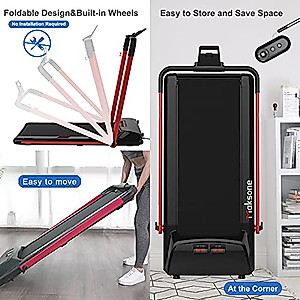 Maksone 2 in 1 Folding Treadmill for Home, Foldable Treadmill, Under Desk Electric Treadmill Walking Jogging Machine with Remote Control, Installation-Free (Red)…