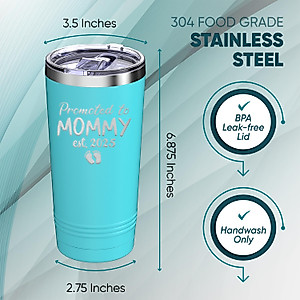 shop4ever Promoted to Mommy Est. 2025 Tumbler Insulated Tumbler 20 oz. with Lid, Stainless Steel Cups Travel Coffee Mug New Mom Pregnancy Announcement Gift (Teal)