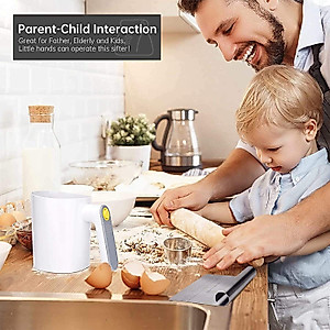 Battery Operated Electric Flour Sifter,Kinberry For Baking - Washable Bowl - 4 cup Flour Sieve Easy to Clean - Fine Stainless Steel Mesh Ergonomical Handle, White, FBA-flour