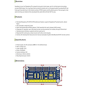 waveshare Servo Driver Hat for Raspberry Pi 3B+ 3B 2B Zero WH Zero W Zero 16 Channel PWM Outputs 12 Bit Resolution I2C Interface