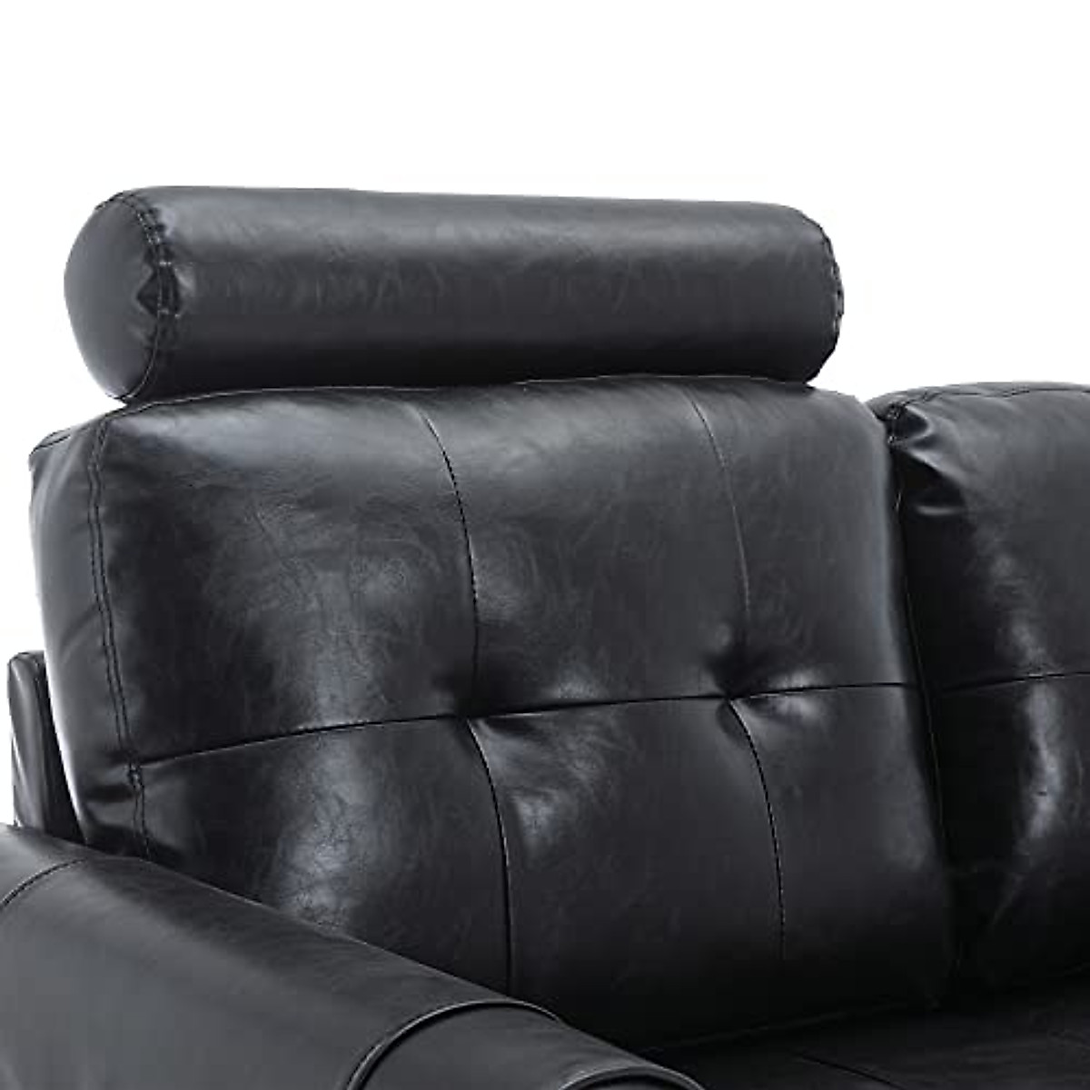 FANYE L-Shaped Corner Sectional Reversible Storage Chaise, Modern Convertible Sofa & Couch W/Headrest and Cupholders for Home Apartment Office Living Room, Black PU Leather