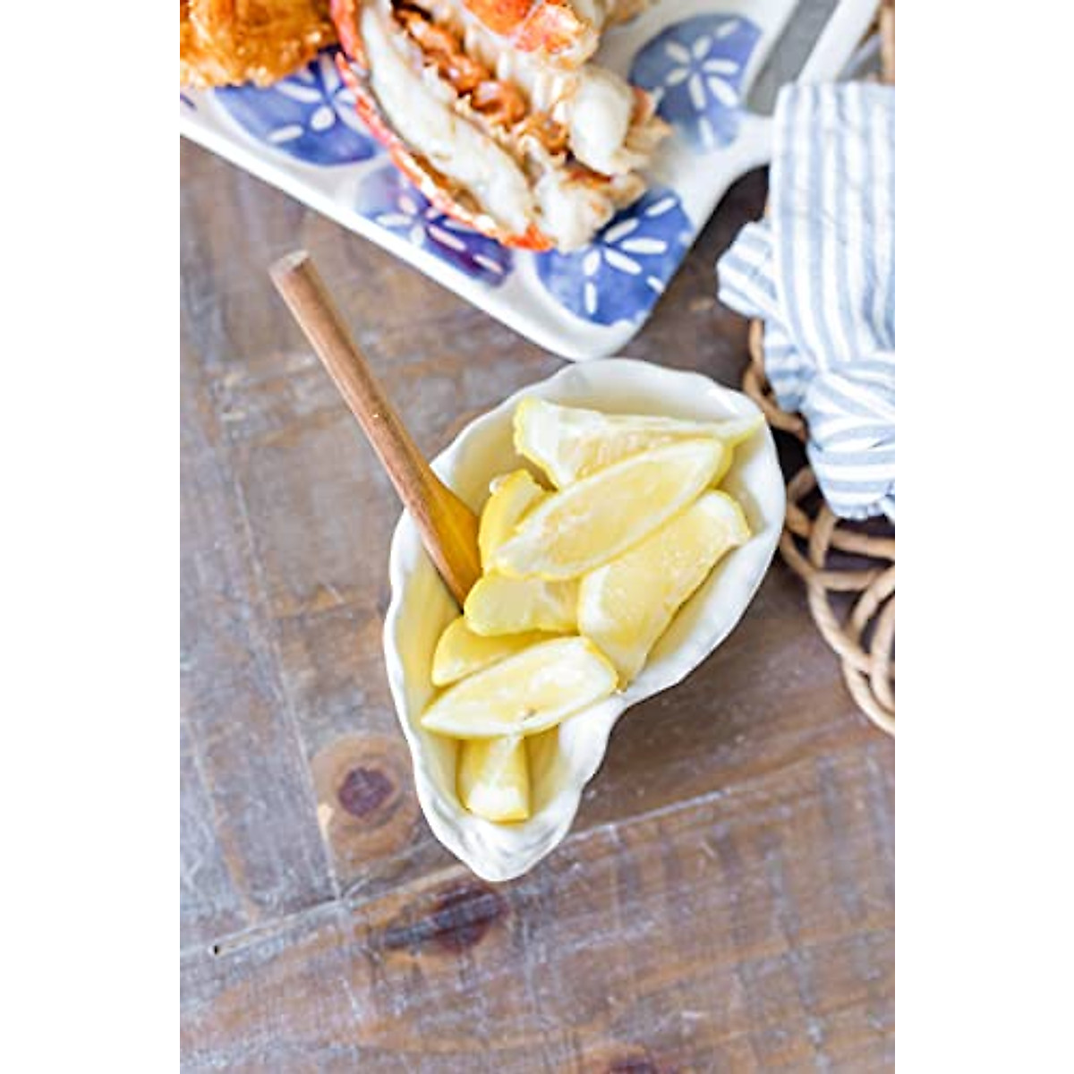 Mud Pie Oyster Shaped DIP Set, 6 1/2" x 4 1/4" | Spoon 5 1/2", White