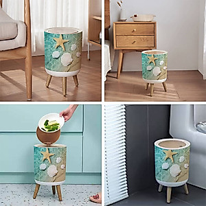 LGCZNWDFHTZ Small Trash Can with Lid for Bathroom Kitchen Office Diaper Starfish Seashell Summer Beach sea Water Summer Summer time Bedroom Garbage Trash Bin Dog Proof Waste Basket Cute Decorative