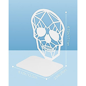 3 Pairs Metal Skull Design Bookend Black Book Ends, Heavy-Duty Bookends for Shelves, Black Skull Book Ends for Heavy Books, Book Shelf Holder Home Office Decorative Desktop Organizer White