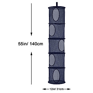 Libeder Stuffed Animal Storage Mesh Hanging Storage Space Saver Bags Organizer,Foldable Storage Organizer 5 Compartments Toy Storage Basket for Kids Room Bathroom 2 Sets Navy Blue