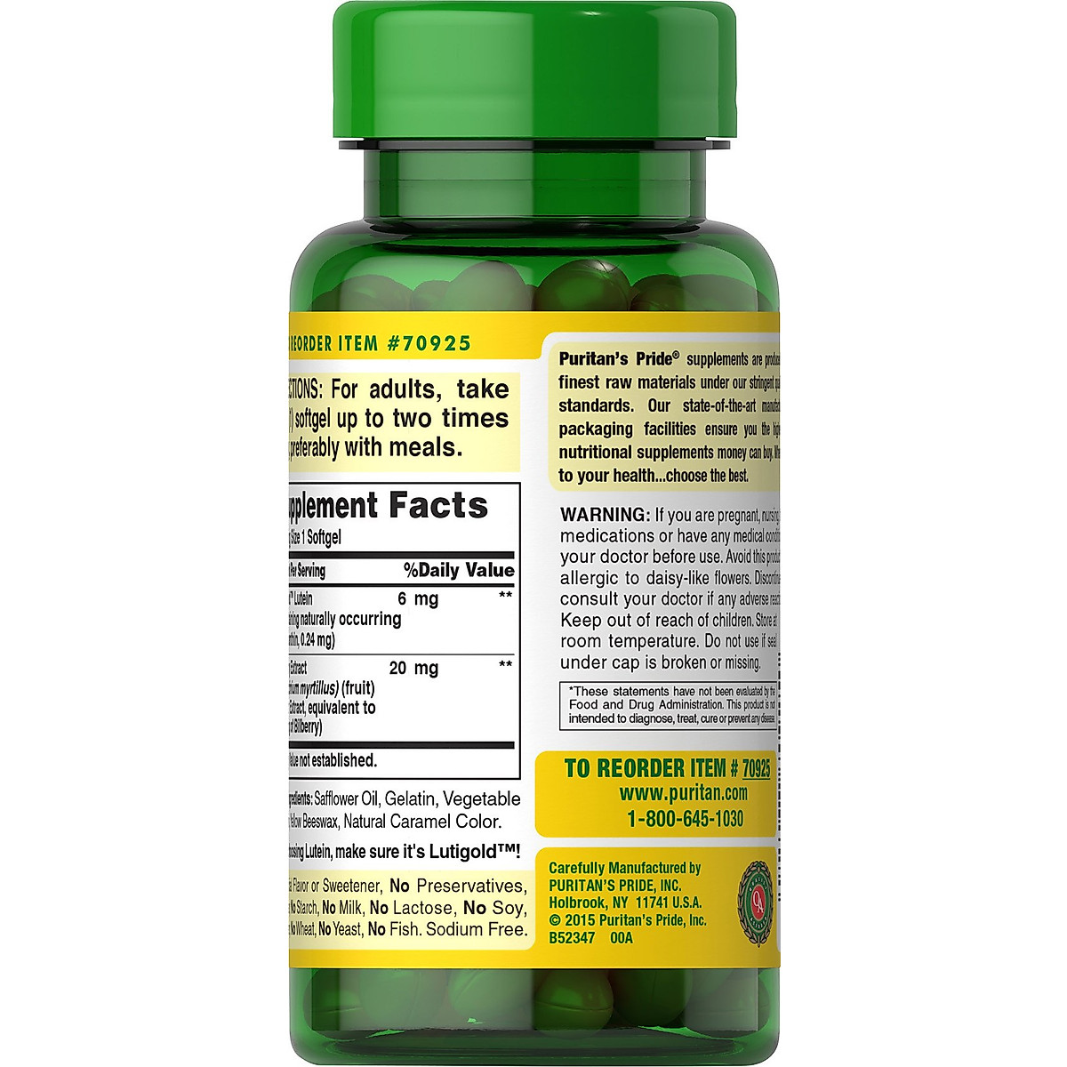 Puritan's Pride Herbavision with Lutein, Zeaxanthin and Bilberry Contributes to Healthy Vision,240 Softgels by Puritan's Pride, 240 Count (70925)