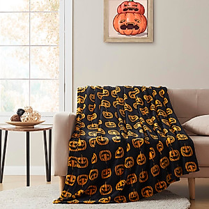 GoodGram Ultra Soft & Plush Autumn & Halloween Chic Themed Oversized Accent Throw Blankets - Assorted Styles (Black Jack O' Lanterns)