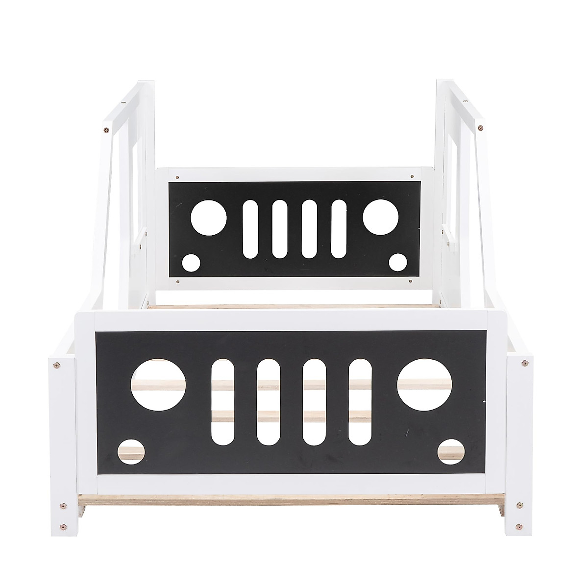 MERITLINE Twin Size Kids Floor Bed with Car-Shaped and Wheels, Wooden Twin Platform Bed Frames with Doors and Windows, Twin Car Bed with Slat Support for Kids Boys Girls, No Box Spring Needed, White