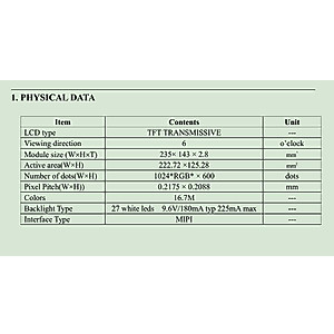 10.1 inch TFT TN Display 1024 * 600 Resolution high Definition Liquid Crystal Display