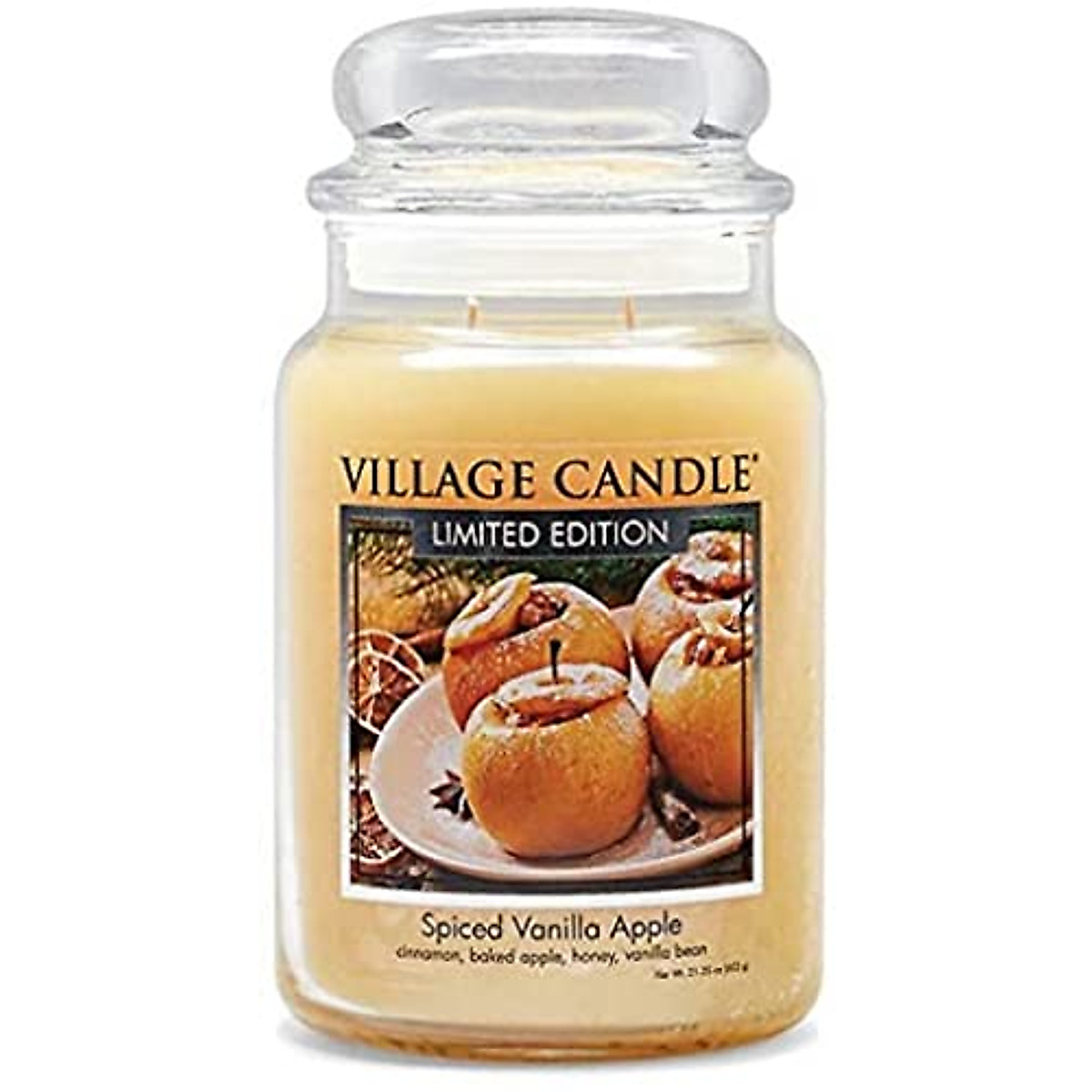 Village Candle Spiced Vanilla Apple, Large Glass Apothecary Jar Scented Candle, 21.25 oz, Ivory