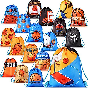 18 Pcs Basketball Party Favor Sports Drawstring Present Bags Travel Basketball Goodie Bags Basketball Gym Gift Bags for Kids (12 x 14 Inch)