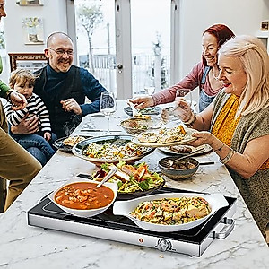 KOTEK Electric Warming Tray, Glass Top Hot Plate with Adjustable Temperature Control, Cool Touch Handles, Stainless Steel Panel, Extra Large Food Warmer for Buffets, Parties, Restaurants, Dinner (2)