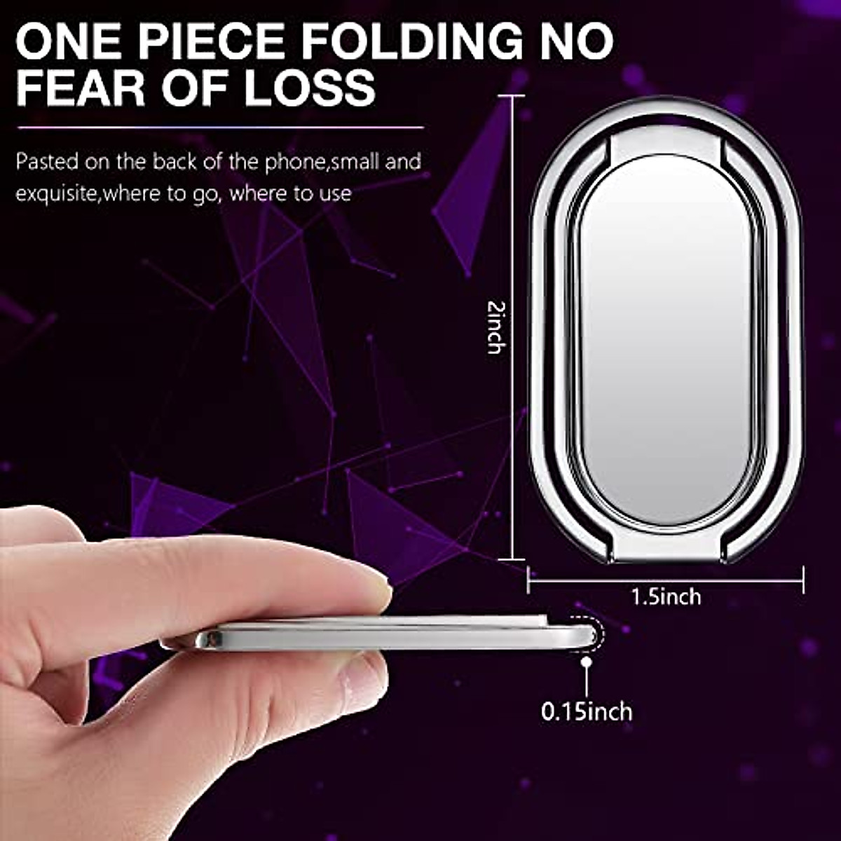 4 Pieces Phone Ring Holder Finger Kickstand 360° Rotation 180° Flip Foldable Retractable Magnetic Cellphone Back Grip for Car Phone Compatible with Most Smartphones Tablets (Silver, Iron Black)