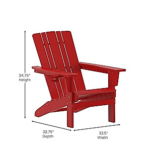 Flash Furniture Halifax Adirondack Chair with Cup Holder, Weather Resistant Poly Resin Adirondack Chair, Red