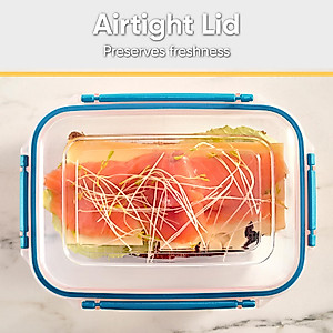 Superio Plastic Food Storage Container with Airtight Lid- 48 Oz, BPA Free, Leakproof, Stackable, Microwave, Dishwasher and Freezer Safe, Blue