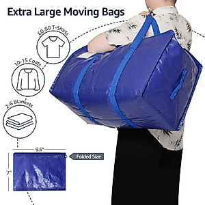 Moving Bags Heavy Duty Extra Large, Alternative for Moving Boxes & Moving Supplies, Storage Bag with Handles, Lid&Zippers, Packing Bags for Clothes, Camping & College Moving Essentials(Blue, 6 Pack)