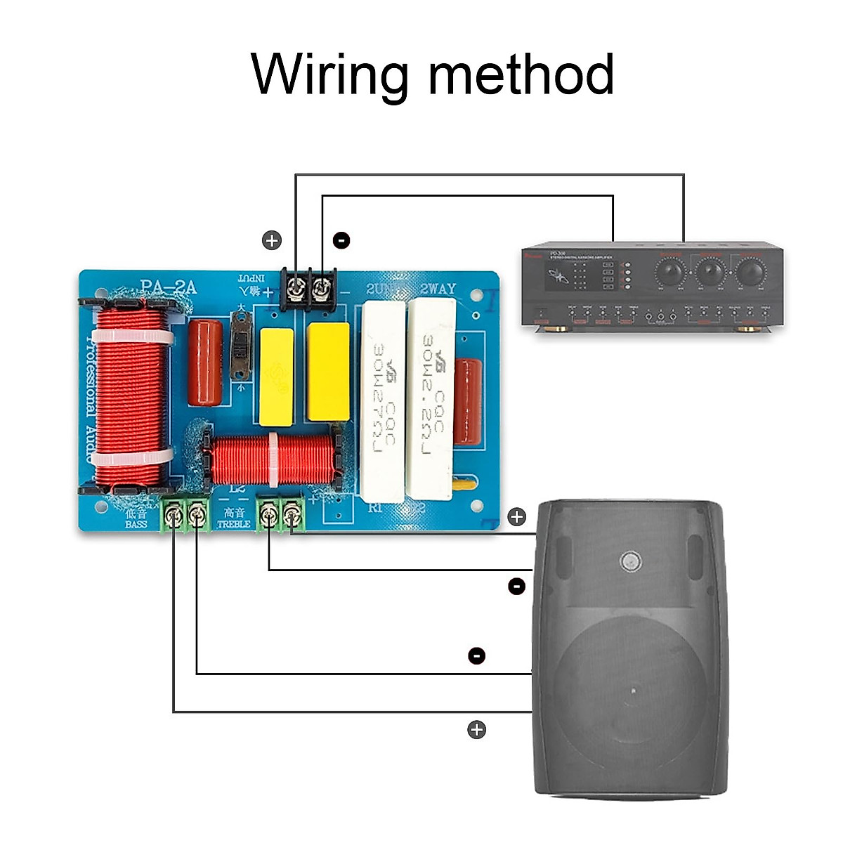 DriSentri 2 Way Crossover for Speaker, 450W 4-8 Ohm 2 Way High-Low Frequency Divider for Speaker, HiFi Speaker Crossover