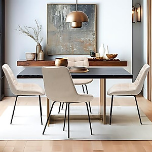 NicBex Velvet Dining Chairs, Upholstered Reception Chairs, Tufted Accent Chair with Metal Legs for Home Kitchen, Living Room, Set of 2, Khaki