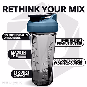 HELIMIX 2.0 Vortex Blender Shaker Bottle Upto 28oz | No Blending Ball or Whisk | USA Made | Portable Pre Workout Whey Protein Drink Shaker Cup | Mixes Cocktails Smoothies Shakes | Dishwasher Safe