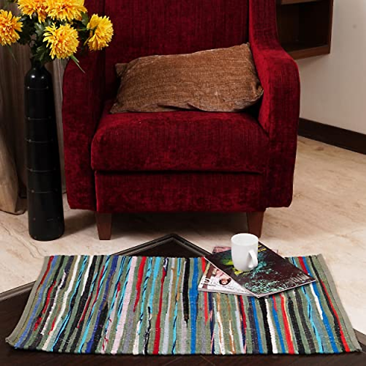 HOMEMONDE Multi 20x32 Inch Chindi Rugs Entryways Small Doormats Carpet Rustic Farmhouse Eco-Friendly Bohemian Area Rug