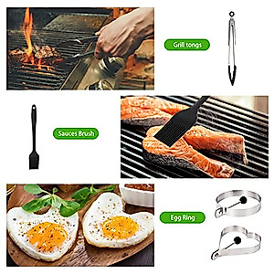 Stolix 29Pcs Stainless Steel Griddle Accessories Kit for Blackstone and Camp Chef Grill BBQ Spatula Set with Carry Bag 100Pcs Bamboo Skewers