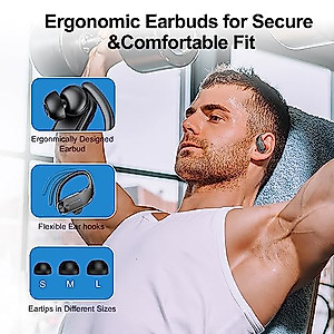 hadbleng Ear Buds Wireless Earbuds Bluetooth 5.3 Headphones 60Hrs Playtime Sports Earhooks Over Ear Earphones with LED Display, IPX7 Waterproof Built-in Mic Headset for Workout, Running, Gym