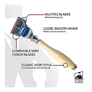 G.B.S 5 Blade Faux Fusion Compatible Razor with Chrome, Ivory