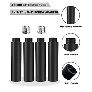 Boseen Mic Stand Extension Tube, 4 Pieces Microphone Extension Pipe Microphone Stand Extender with 2 Screw Aadpters for Desk Boom Arm Stands
