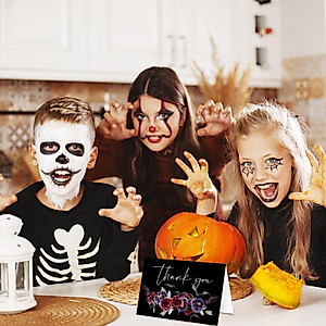 AnyDesign 25 Pack Floral Thank You Greeting Cards Halloween Flower Bat Invitation Cards Spooky Thank You Blank Note Cards for Holiday Party Invitation Supplies, 4 x 6 Inch