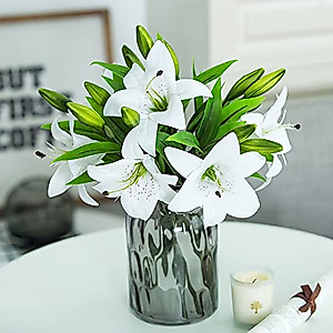 Hananona 8 Pcs Artificial Tiger Lily Real Touch Lily Easter Lily Fake Flowers for Wedding Home Party Easter Decoration Plastic Lily Faux Flowers (White, 8)