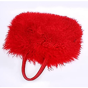 ZIYIUI Real Lamb fur/mongolian fur beach wool fur bag handbag Luxury handbag for Women's (Red)