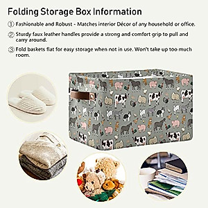 xigua Farm Animals Storage Basket Storage Bin Organizer Basket, Foldable Rectangular Storage Box with Handles for Home Office