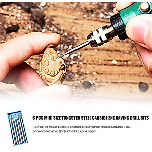 6 PCS 1MM Tungsten Steel Carbide Engraving Drill Bits, Graver for Metal, Burr Set, Carbide Rotary Burrs for Die Grinder Drill, DIY Woodworking, Jewelry Burr, 2.35mm Shank