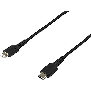StarTech.com 6 Foot (2m) Durable Black USB-C to Lightning Cable - Heavy Duty Rugged Aramid Fiber USB Type C to Lightning Charger/Sync Power Cord - Apple MFi Certified iPad/iPhone 12 (RUSBCLTMM2MB)