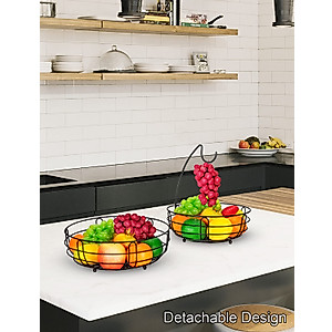 Bextcok 2 Tier Fruit Basket, Vegetables Fruit Bowl Storage with Banana Holder Hanger Hook Stand Organizer for Kitchen Countertop Counter, Black