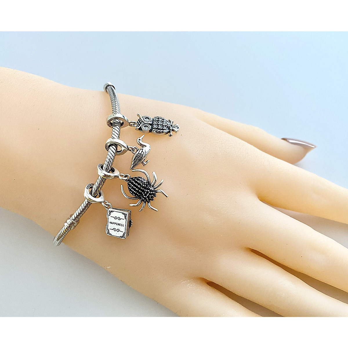 BOLENVI Sitting Night Owl 925 Sterling Silver Pendant Charm Bead For Pandora & Similar Charm Bracelets or Necklaces