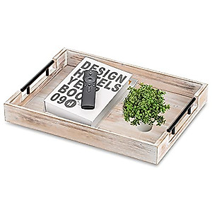Hanobe Wood Serving Tray Decor - Rustic Decorative Trays for Coffee Table Large Ottoman Food Tea Coffee Trays for Eating Living Room/Dining Room/Coffee Bar Farmhouse (1)