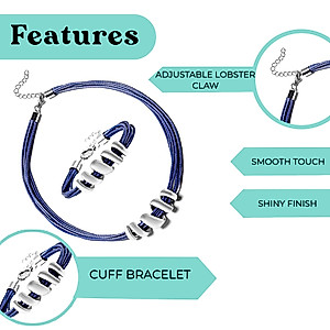 SHOP LC DELIVERING JOY Costume Jewelry Set Blue Faux Leather Choker Necklace for Women Cuff Bracelet Cord Spiral Stainless Steel Adjustable Lobster Claw Tribal 7" 16" Birthday Gifts for Women