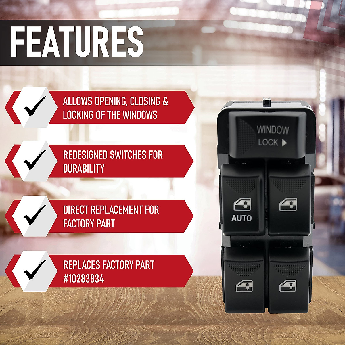 Master Power Window Switch - Driver Side Door - Compatible with Chevy Impala & Buick Rendezvous 2000-2005 - Replaces GM part 10283834, 10422427, 901-001