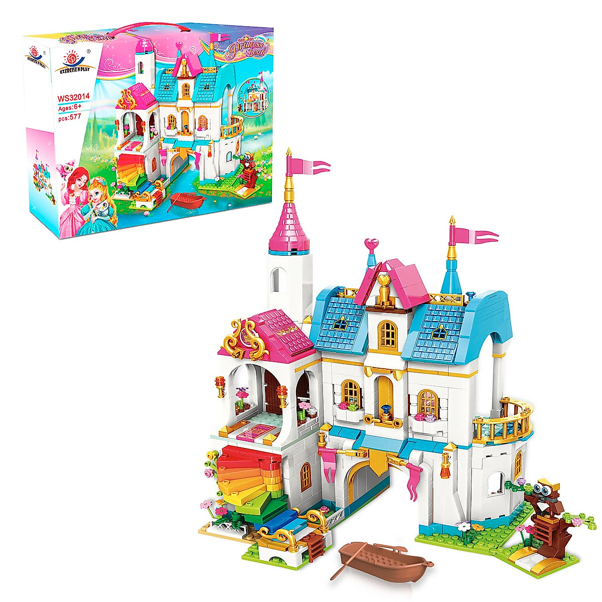 EP EXERCISE N PLAY Building Toy Deluxe Brick for Ages 6-12 Girls Boys,Princess Leah Lake Rainbow Castle Building Kit Castle Toy House Toys,Creative Building Toys,Recreat