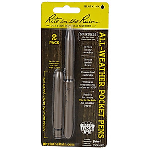 Rite in the Rain All-Weather EDC Pen, Flat Dark Earth Pokka 2-Pack, Black 0.8mm Ink, Fine Point (No. FDE92)